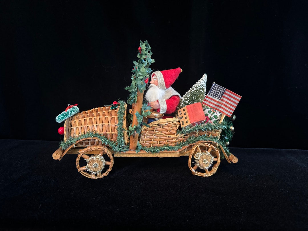 Vintage Wicker Car and Replica of a German Artisan Santa With Vintage ...