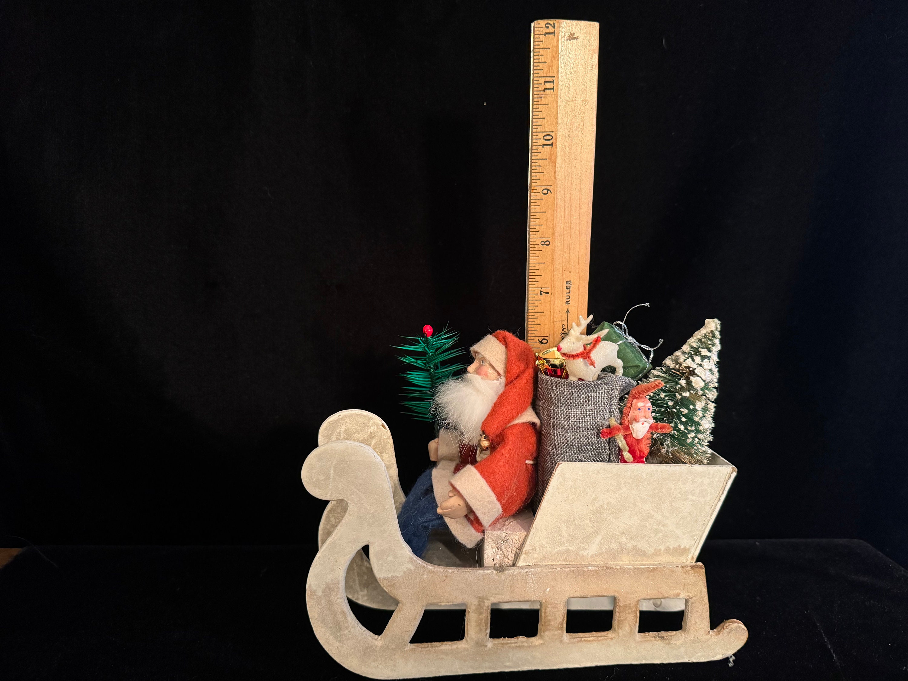 Vintage Sleigh With Artisan Replica German Antique Santa, Bottlebrush ...