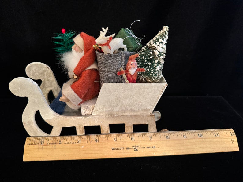 Vintage Sleigh With Artisan Replica German Antique Santa, Bottlebrush ...