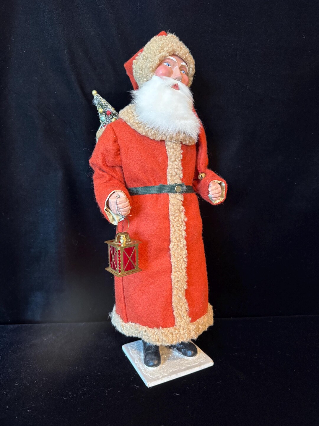 18" German Santa Candy Container Reproduction With Brass Lantern, and a ...