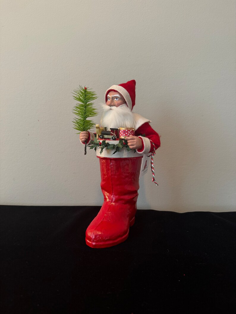German 9" Vintage Paper Mache Boot Candy Container With Artisan Santa ...
