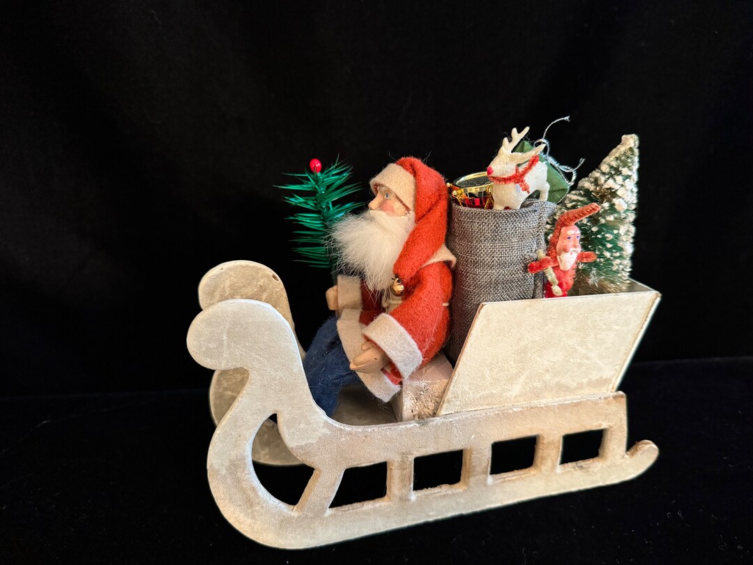 8” Vintage Sleigh With Artisan Replica German Antique Santa ...
