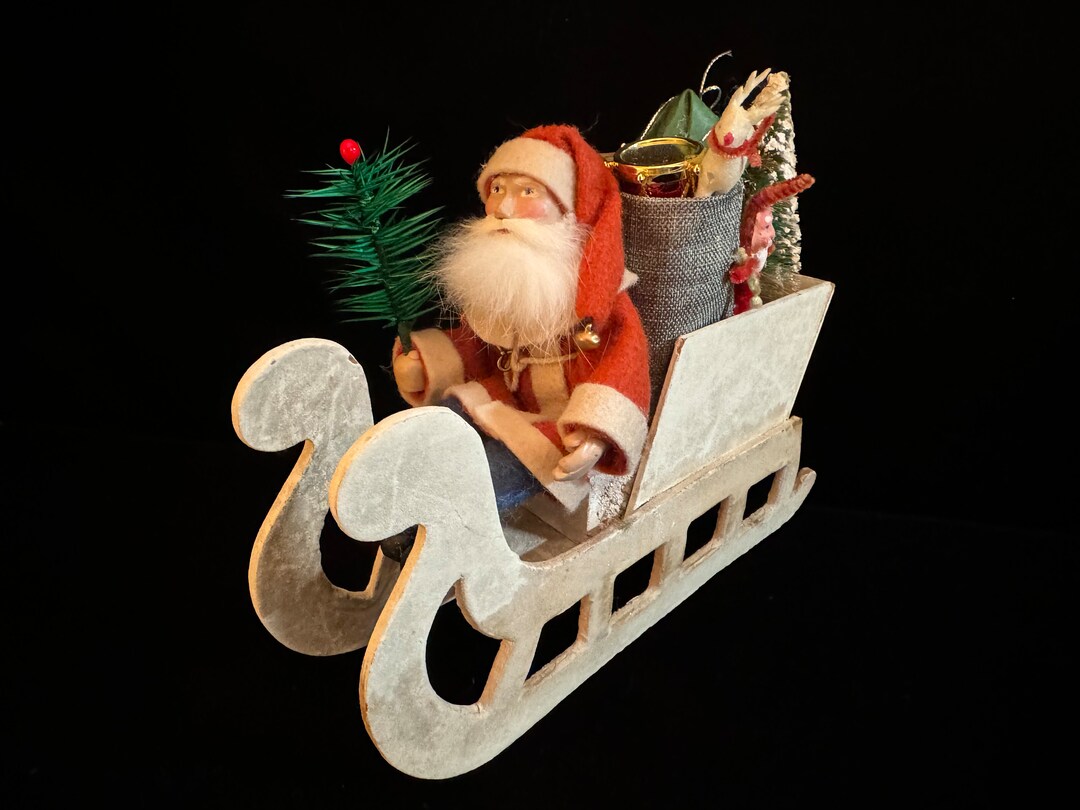 Vintage Sleigh With Artisan Replica German Antique Santa, Bottlebrush ...