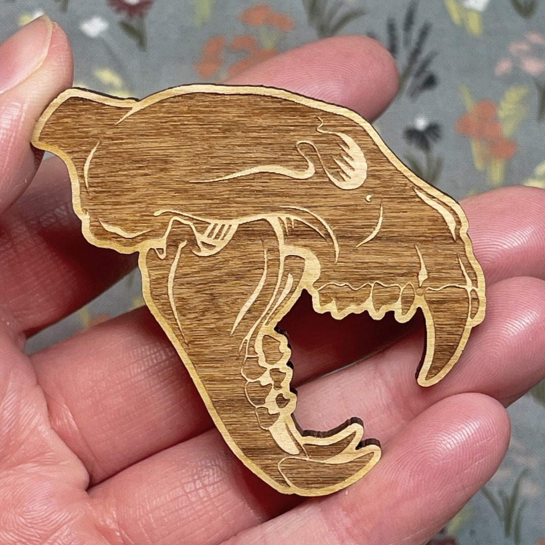 Wooden Tiger Skull Pin - Etsy