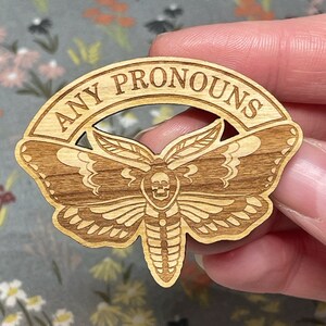 Wooden Pronoun Pins | Moth Pins | Wood Burning - Etsy