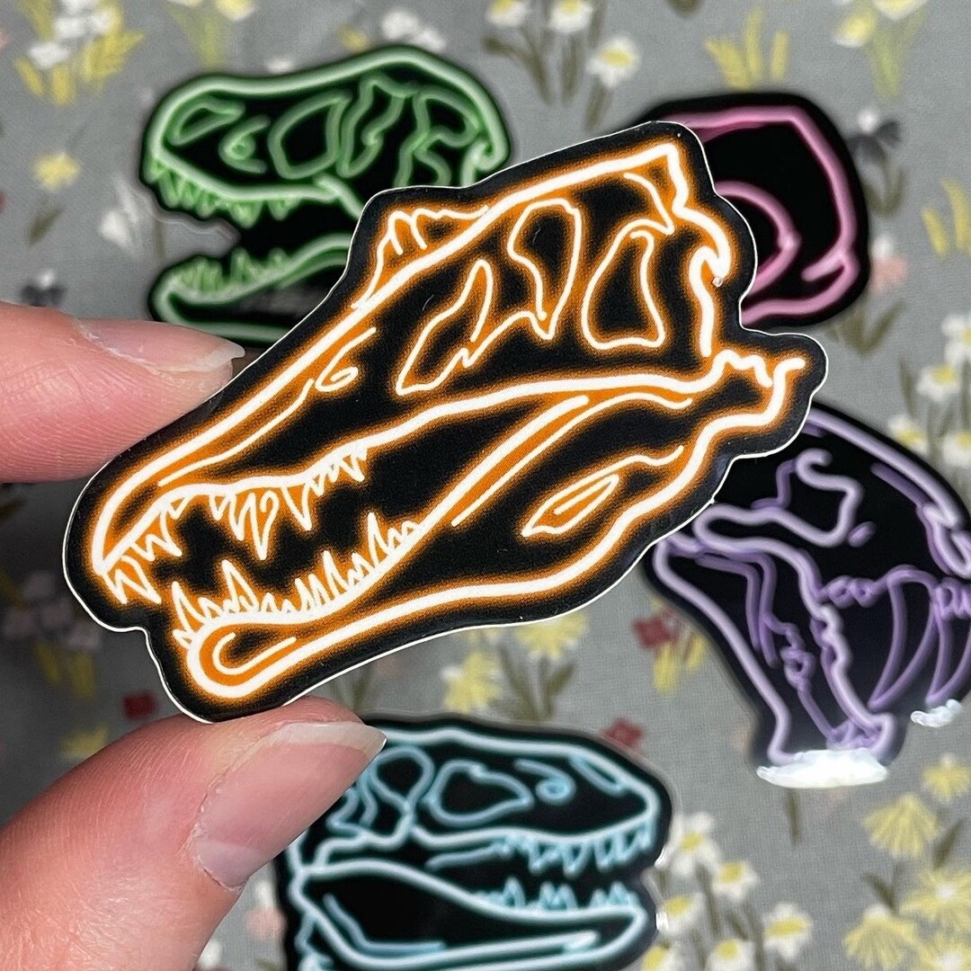 Neon Dinosaur Skull Vinyl Sticker Set (5 Pack) - Etsy