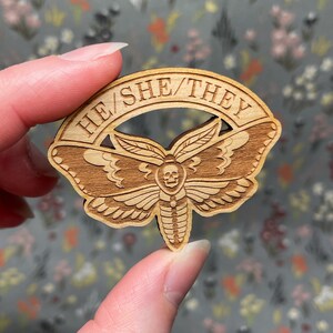 Wooden Pronoun Pins | Moth Pins | Wood Burning - Etsy