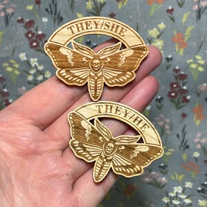 Wooden Pronoun Pins | Moth Pins | Wood Burning - Etsy