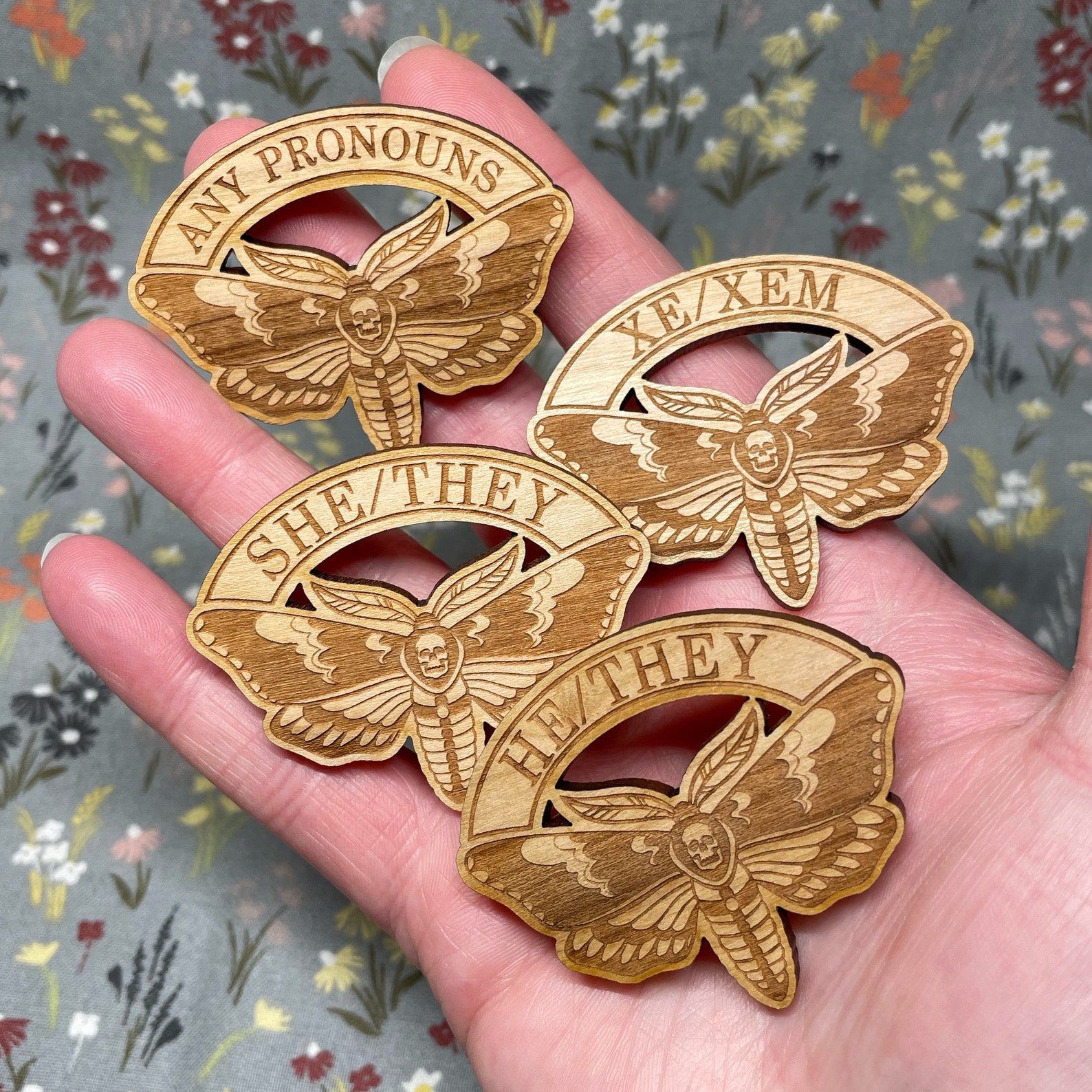Wooden Pronoun Pins Moth Pins Wood Burning - Etsy