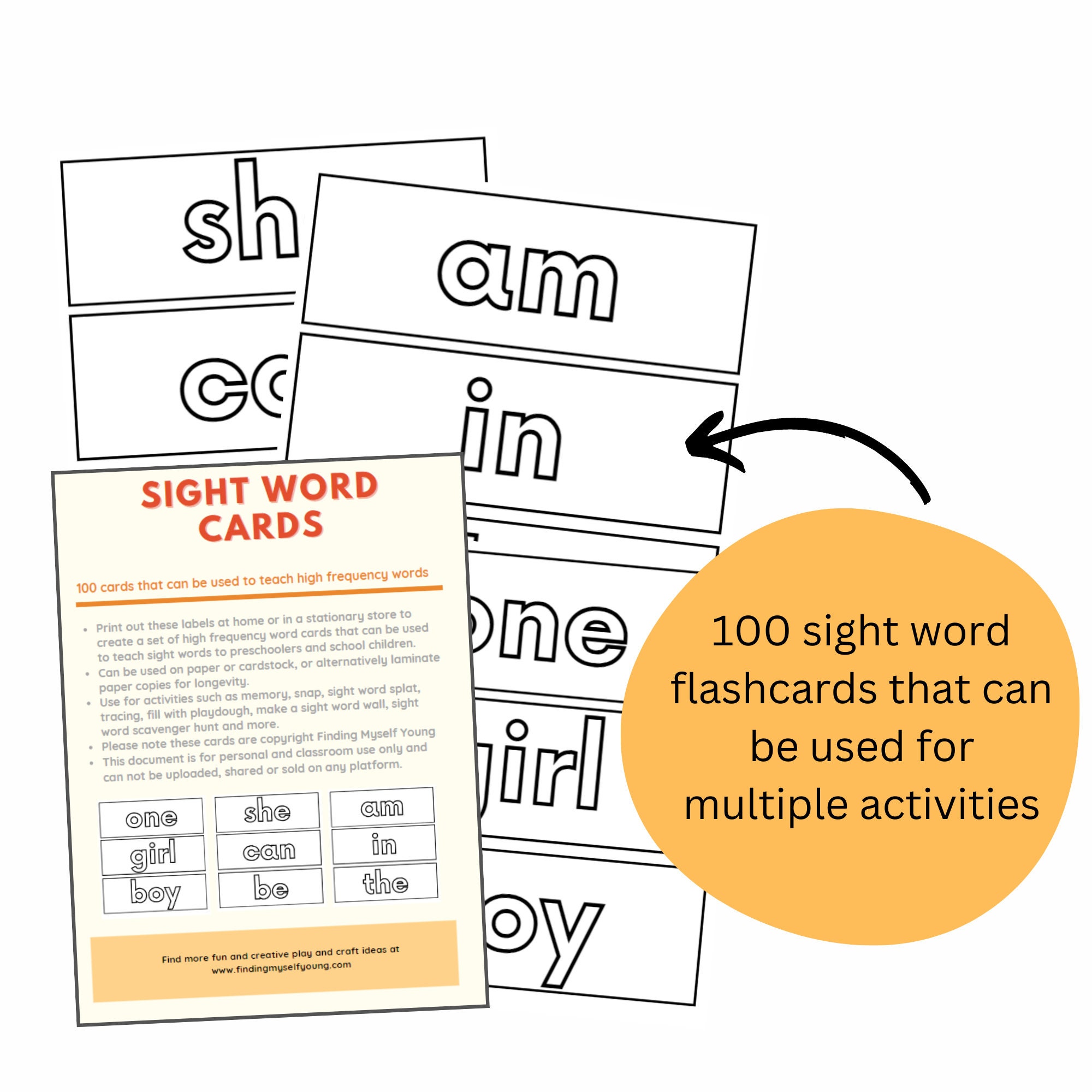Sight Word Flash Cards: 100 High Frequency Words (digital Download) - Etsy