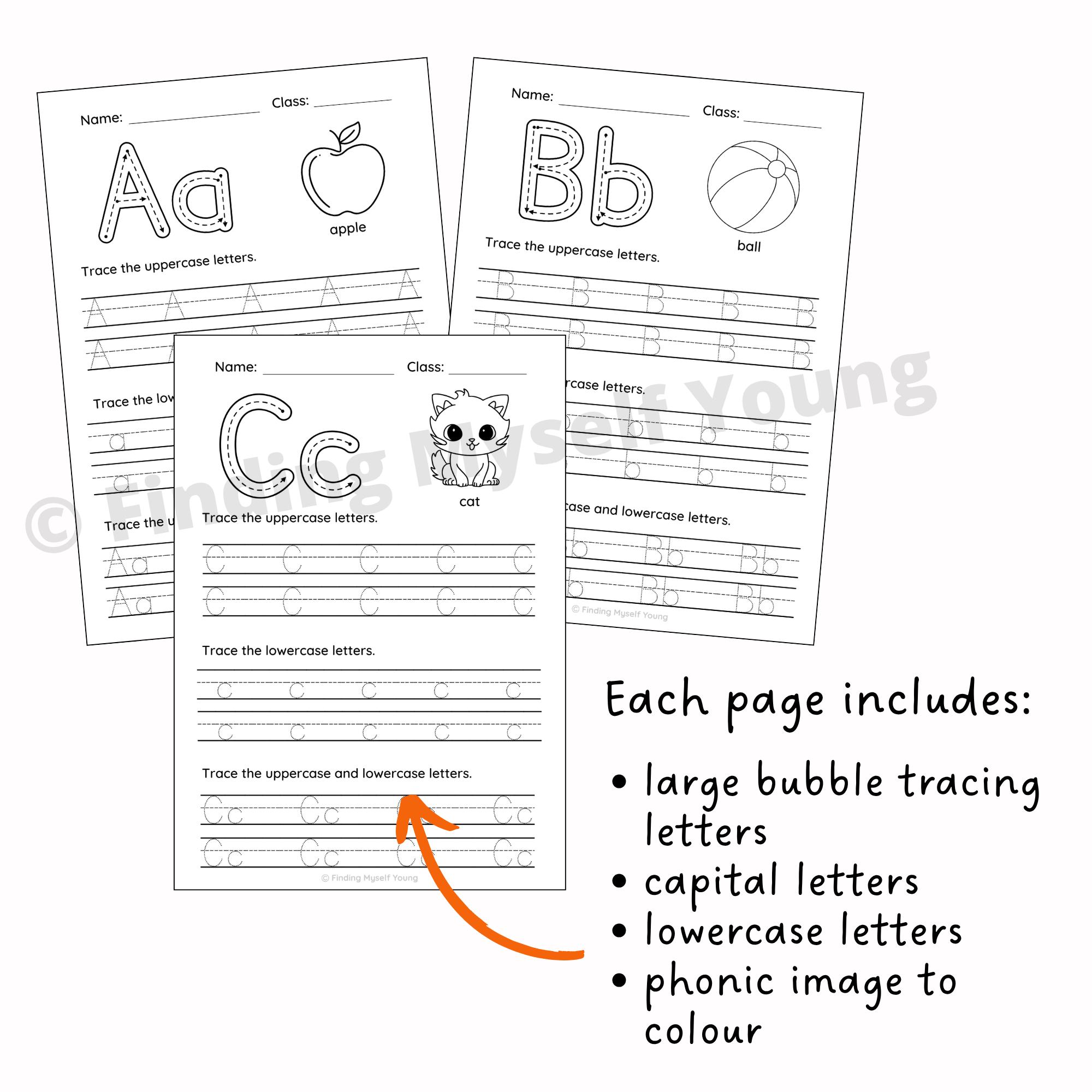 Alphabet Tracing Book Uppercase & Lowercase Letter Activity Pages for ...