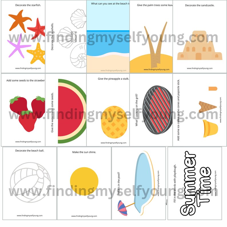 SUMMER PLAYDOUGH MATS 14 Printable Summer Themed Playdoh Mat Pdfs for ...