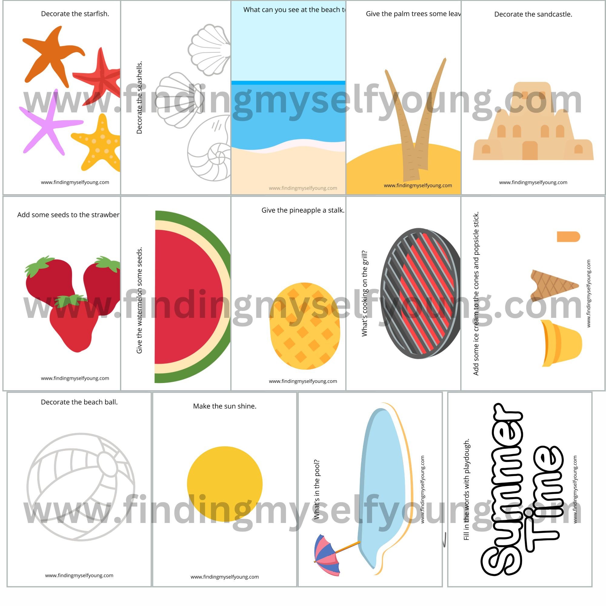 SUMMER PLAYDOUGH MATS | 14 Printable Summer Themed Playdoh Mat Pdfs for ...