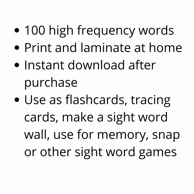 Sight Word Flash Cards 100 High Frequency Words Instant Download - Etsy