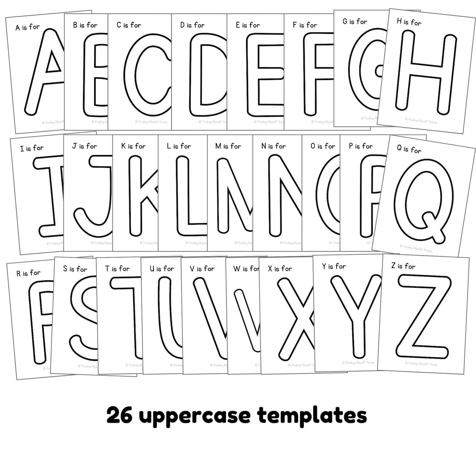 Alphabet Template Bundle: Rounded Uppercase and Lowercase Letters (52 ...
