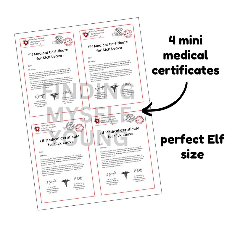 ELF Medical Certificate | North Pole Hospital | Sick Leave - Etsy