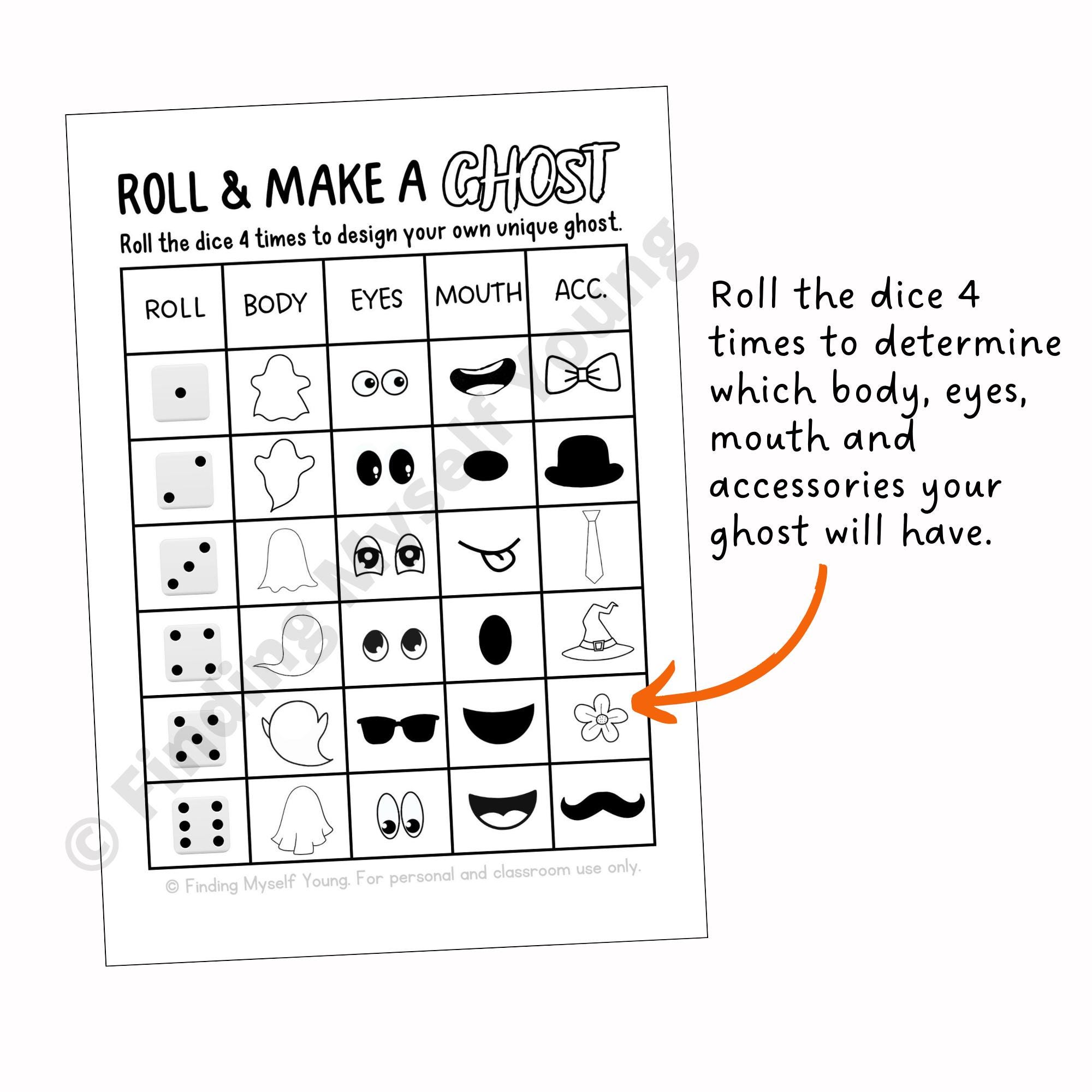 Halloween Roll A Ghost Game, Printable Halloween Game for Kids ...