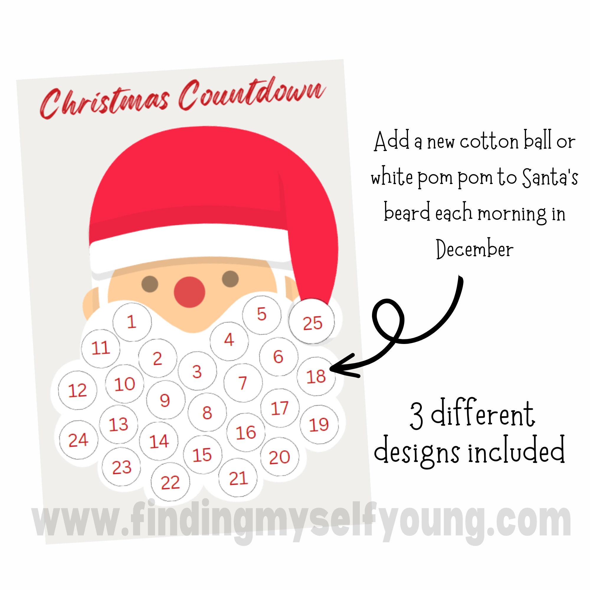 SANTA CHRISTMAS COUNTDOWN Printable Pdf Santa Beard Countdown for Kids ...