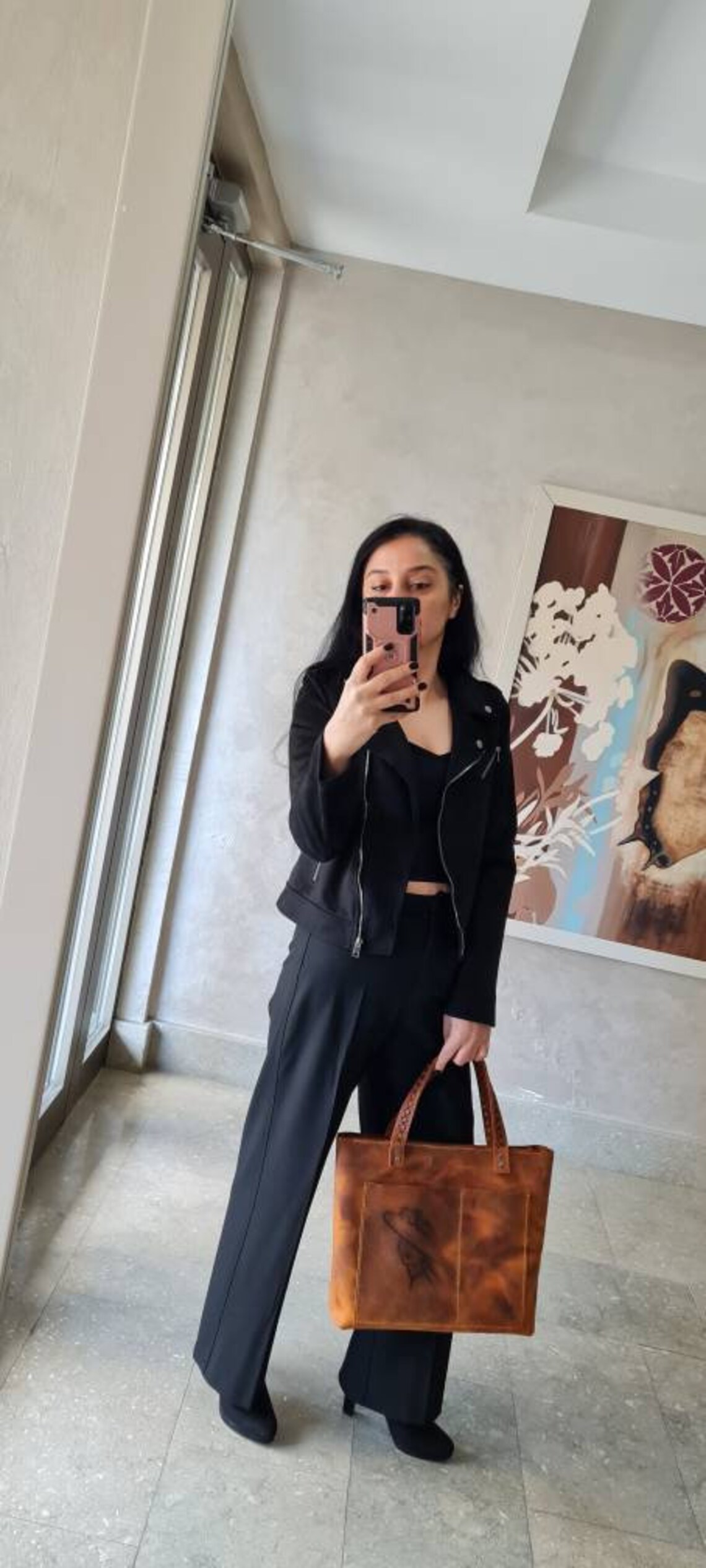 Large Leather Tote Bag in Tan Color With Zipper, Leather Tote Purse for ...