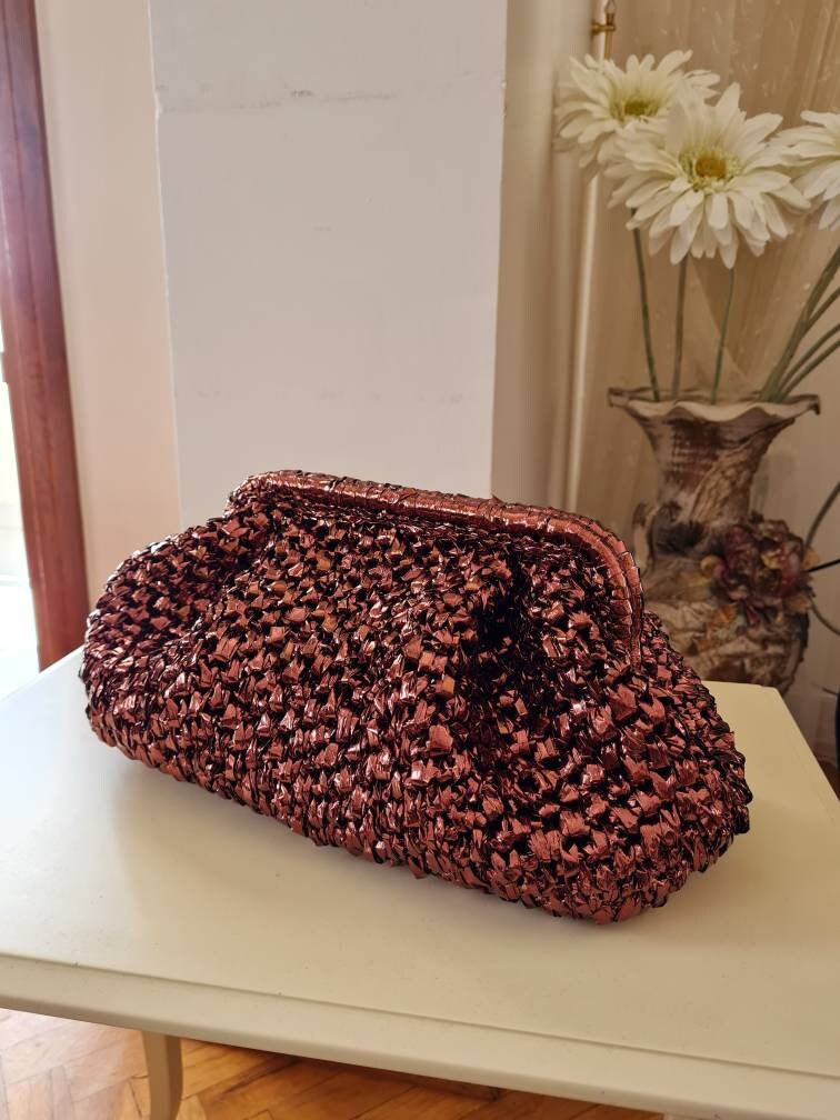 Crochet Evening Bag Metallic Raffia Clutch Shiny Bag - Etsy
