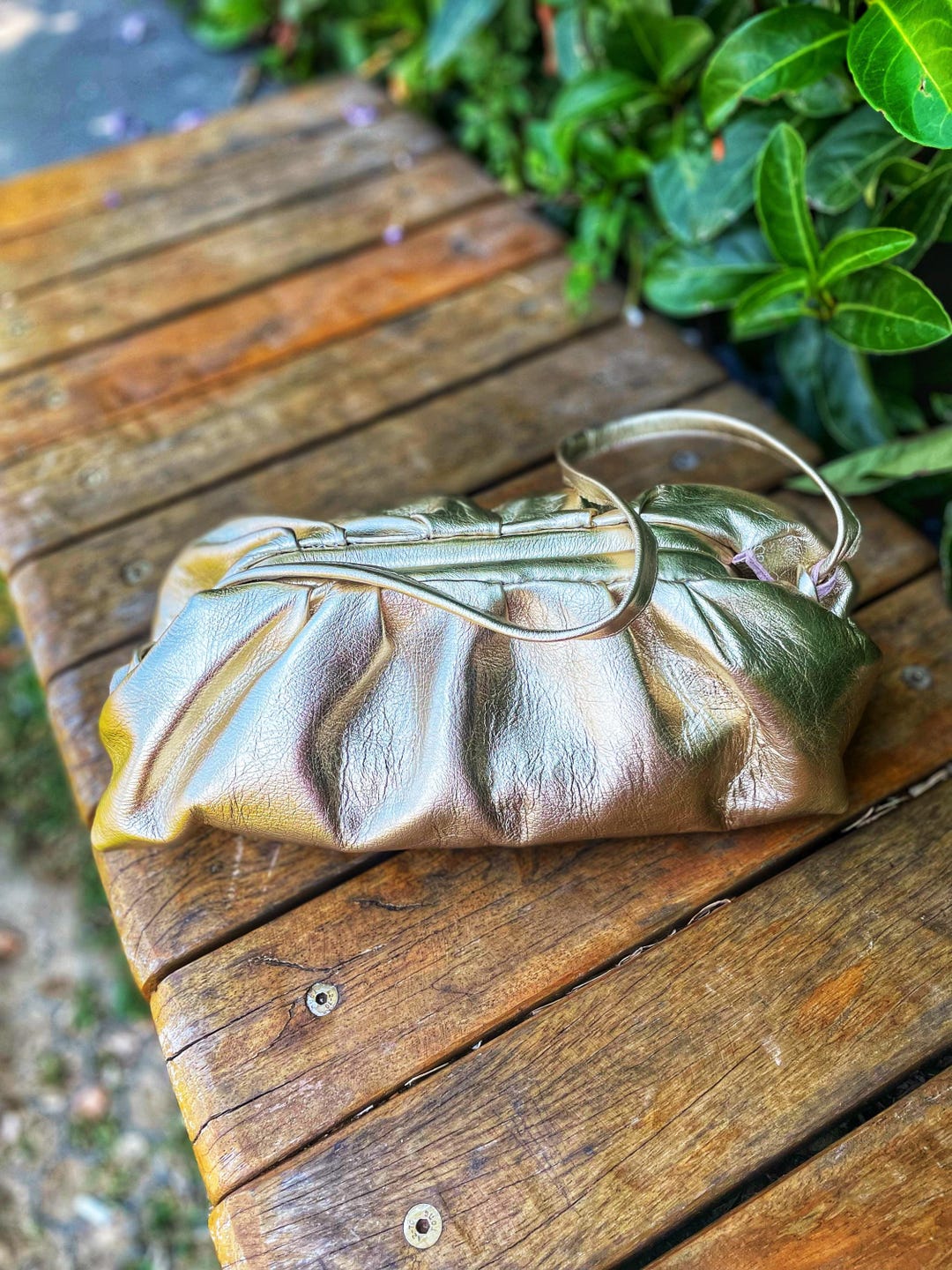 Gold Leather Wristlet Clutch Bag, Metallic Leather Bag for Women ...