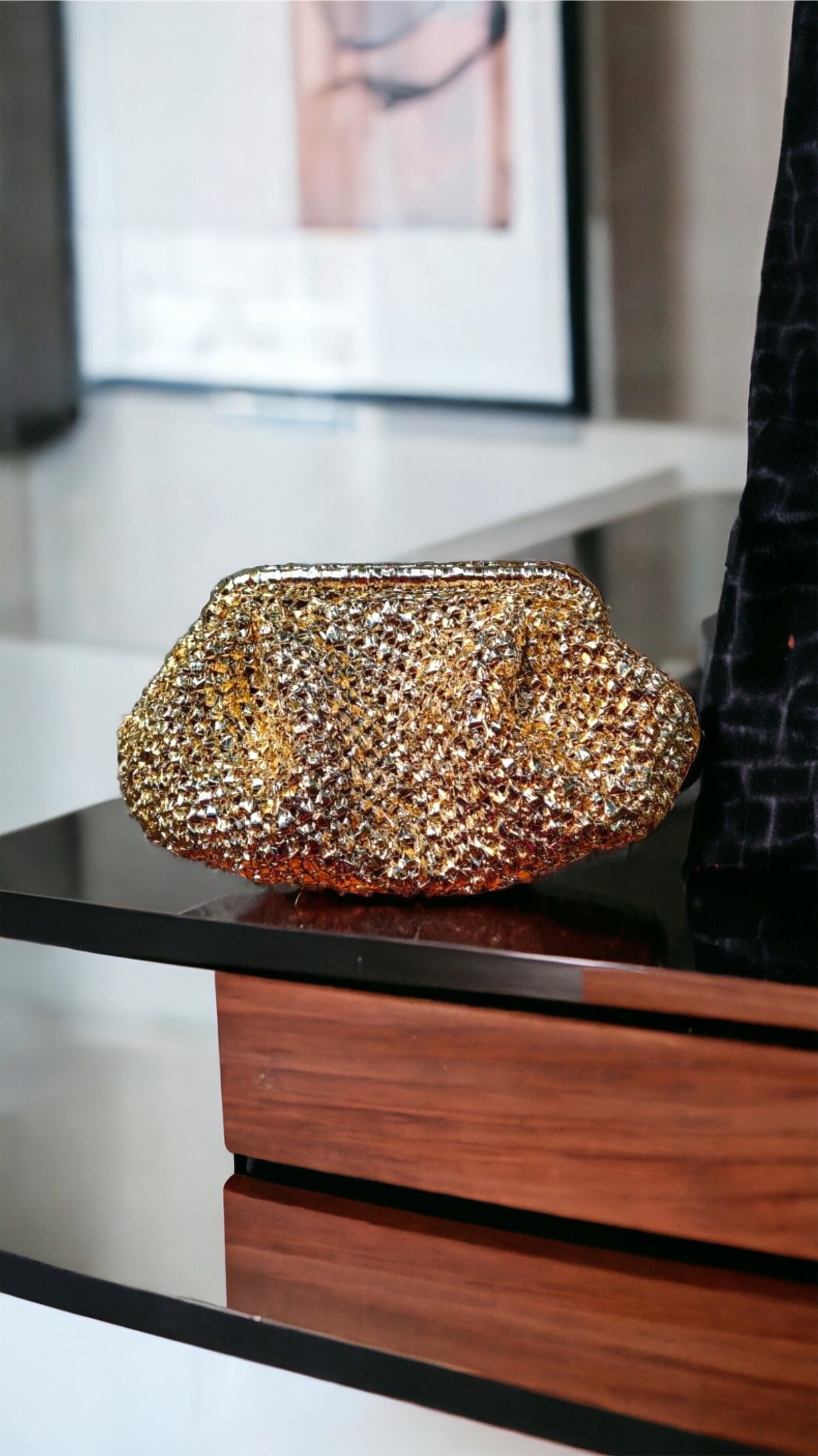 Raffia Bag With Metallic Raffia Yarn in Golden, Evening Clutch Purse ...