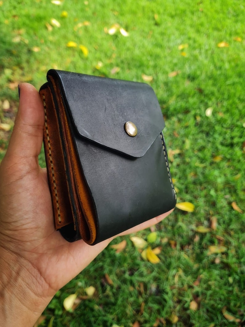 Mens Black Minimalist Small Leather Wallet, Custom Personalized Wallet ...