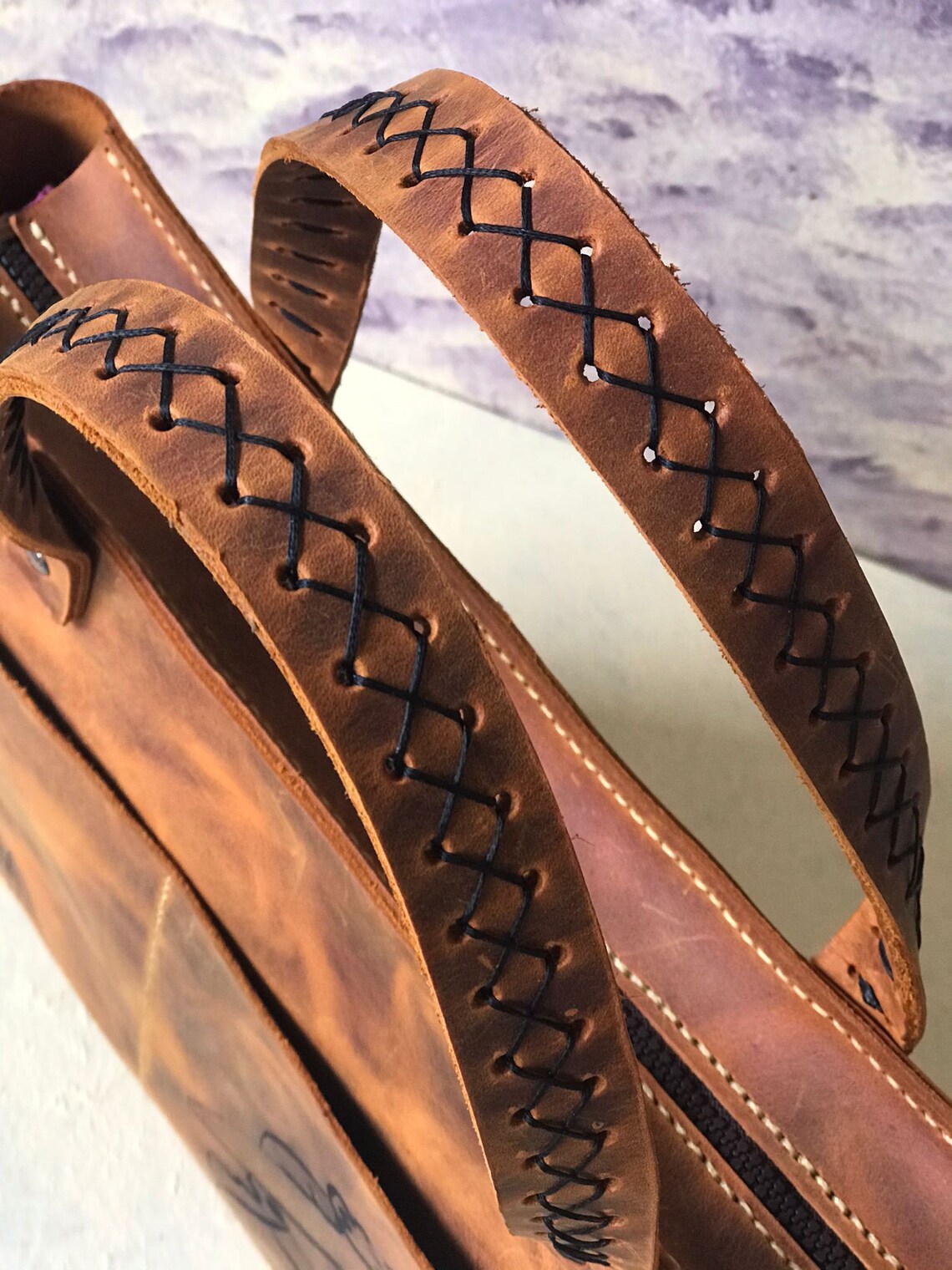 Tote Bag With Pockets Leather Custom Tote Personalized Large - Etsy