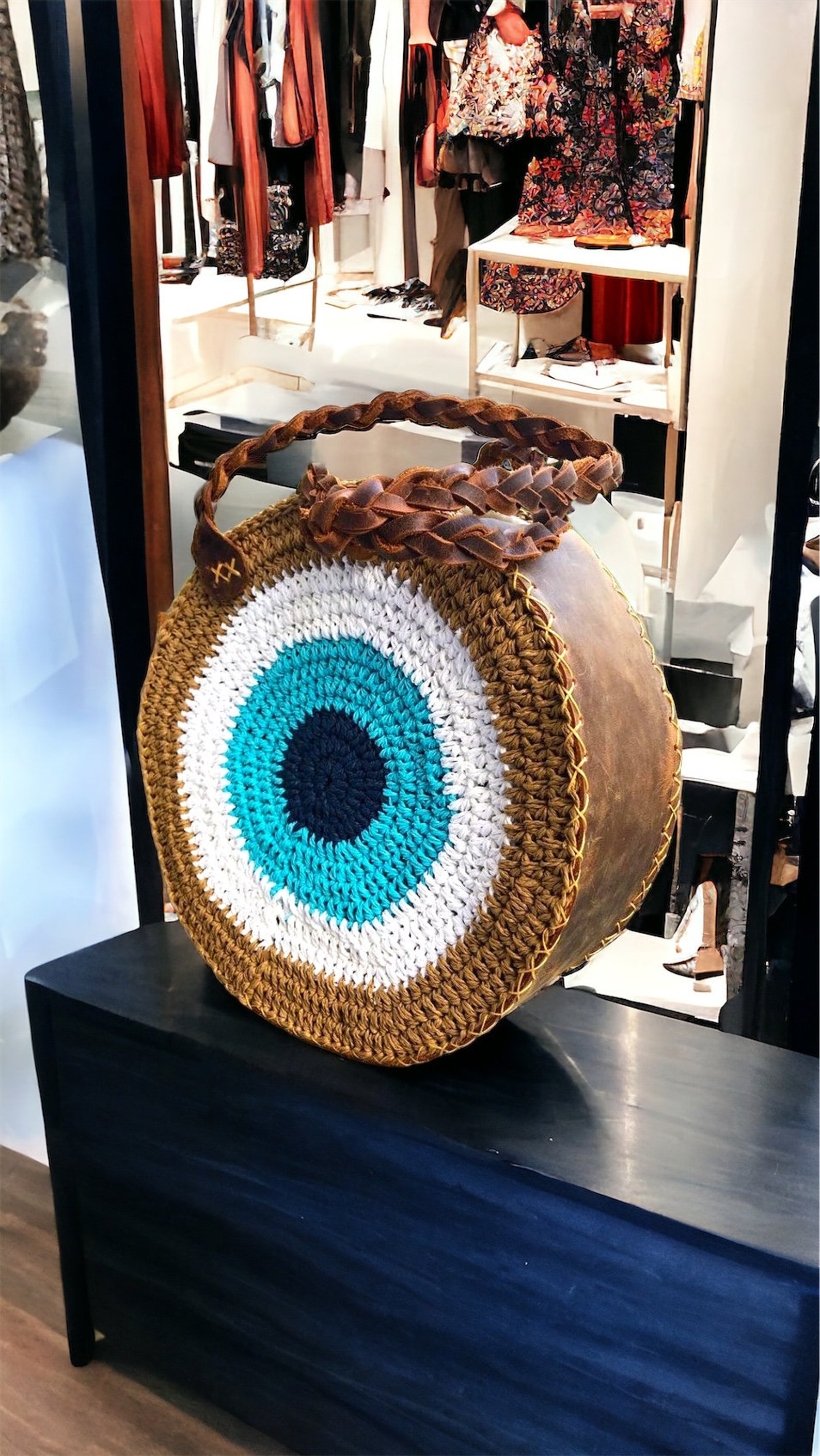 Authantic Tote Bag, Ethnic Purse, Round Tote, Circle Handbag, Crochet ...