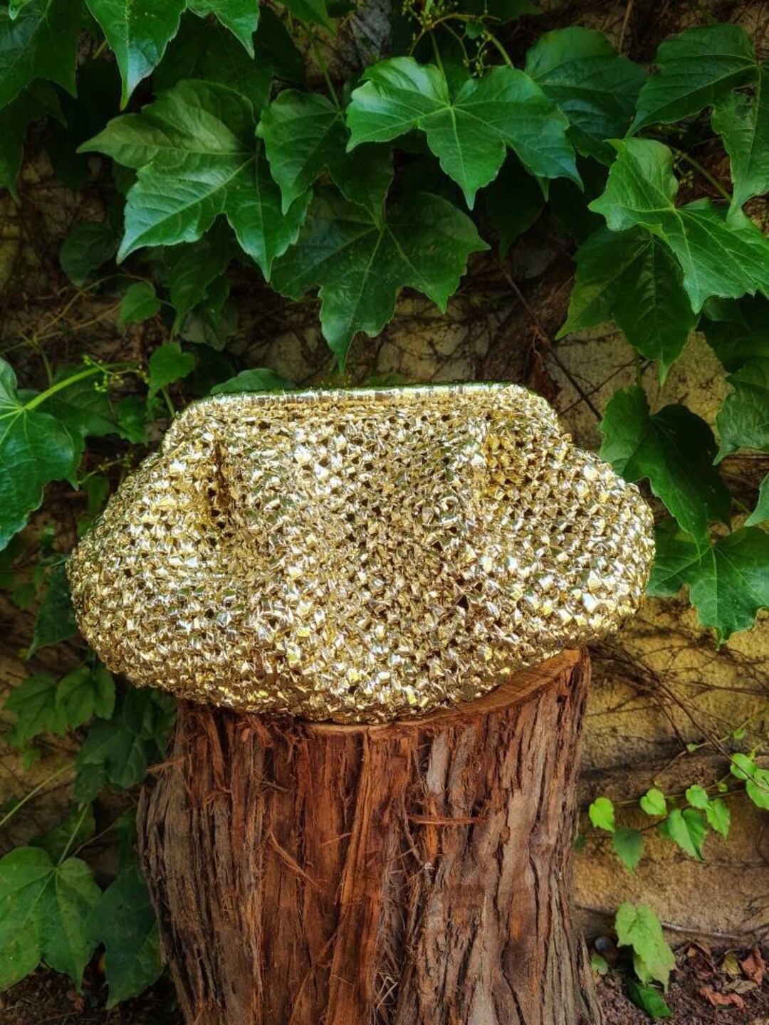 Raffia Bag With Metallic Raffia Yarn in Golden Evening Clutch - Etsy