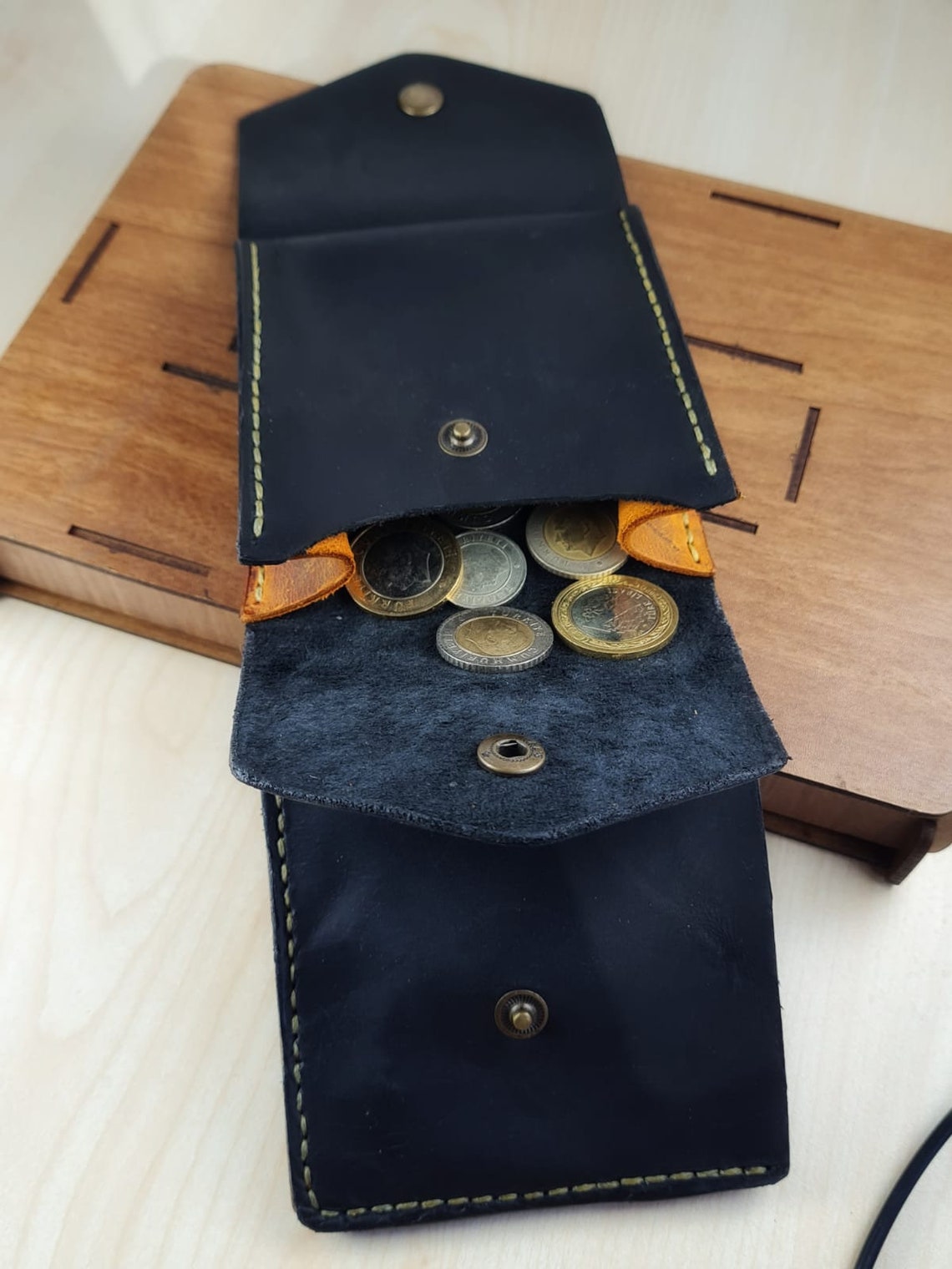 Mens Black Minimalist Small Leather Wallet, Custom Personalized Wallet ...