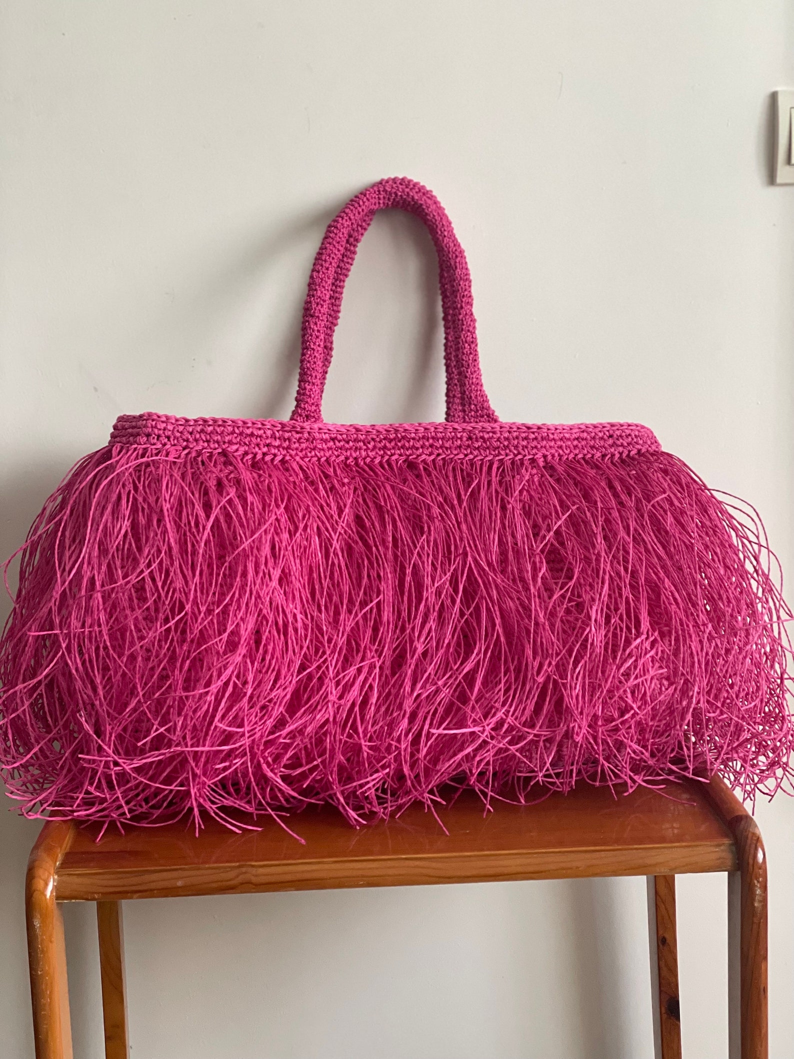 Crochet Straw Tote Bag, Tote Purse With Tassel, Handmade Tote Bag, Hand ...