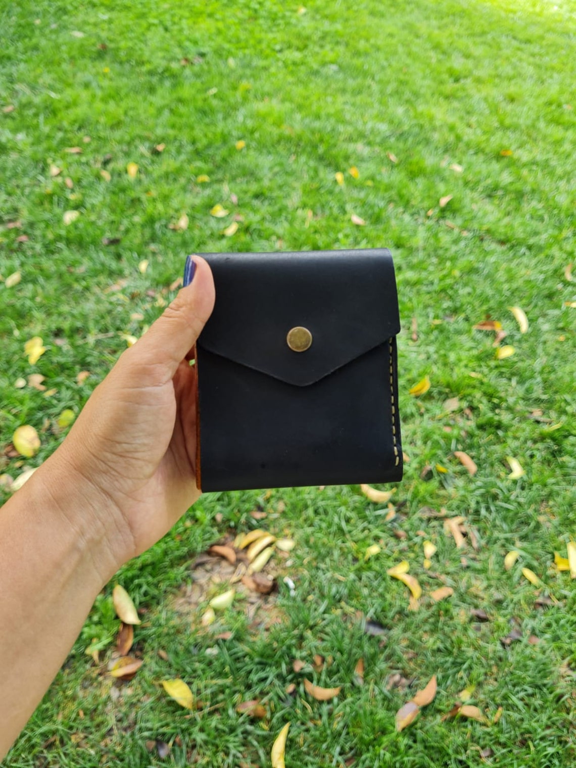 Mens Black Minimalist Small Leather Wallet, Custom Personalized Wallet ...