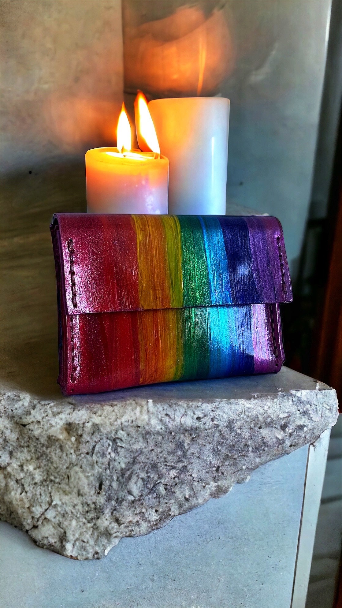 Custom Leather Card Holder, Rainbow Purse, Colorful Card Case, Cute ...