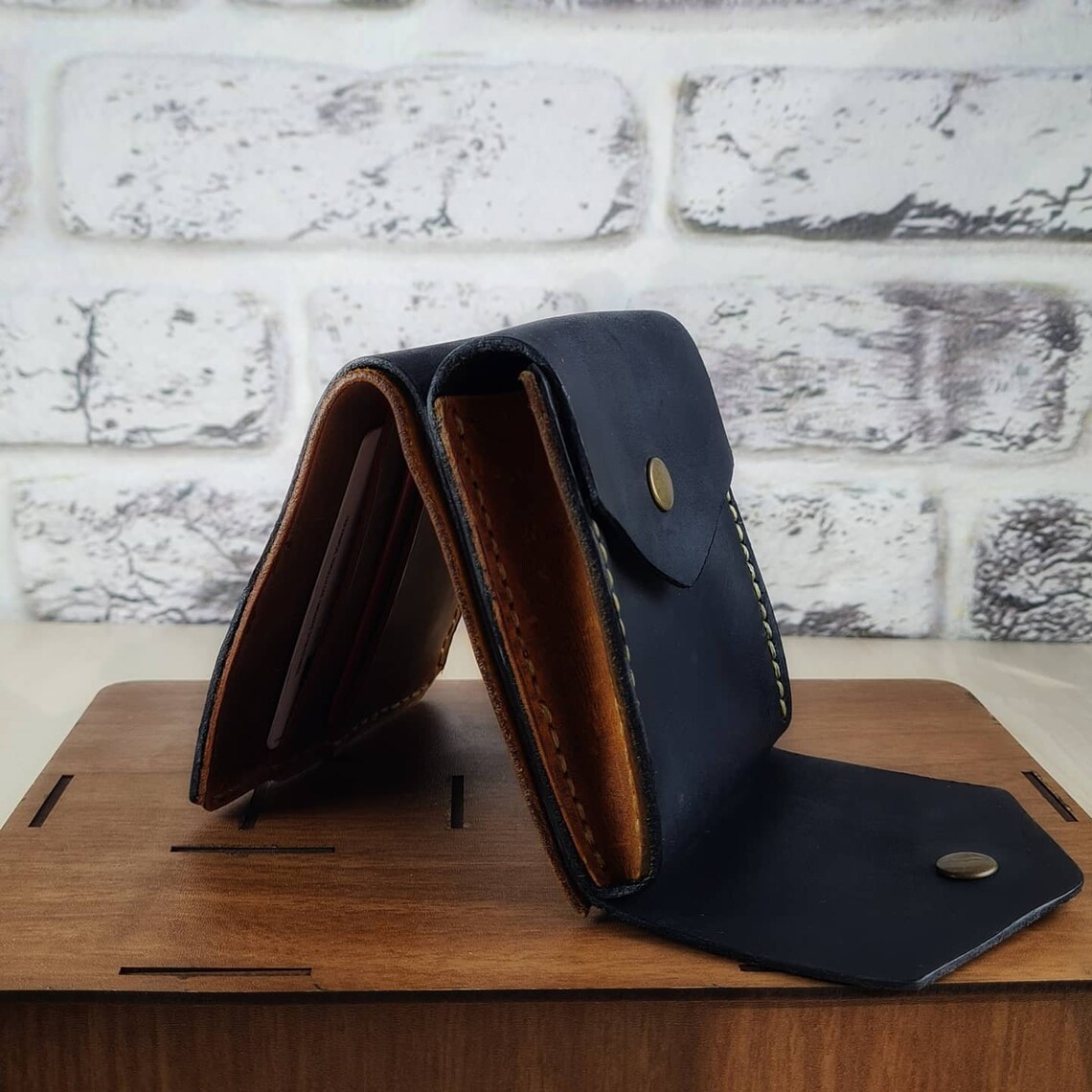 Mens Black Minimalist Small Leather Wallet, Custom Personalized Wallet ...