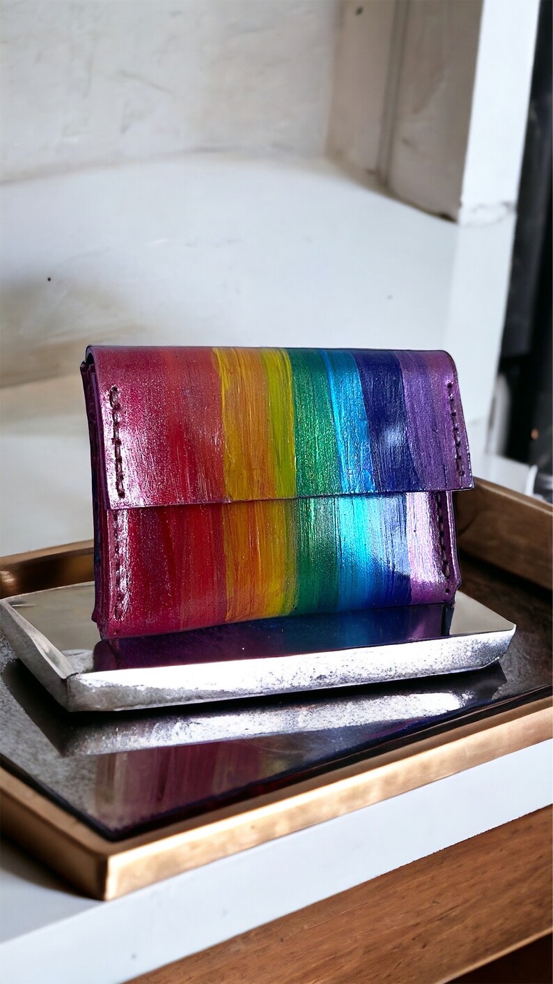 Custom Leather Card Holder, Rainbow Purse, Colorful Card Case, Cute ...