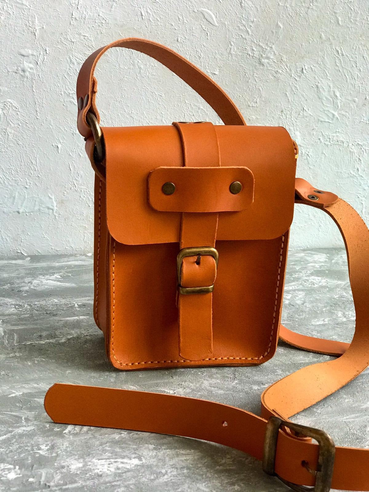 Mini Leather Crossbody Bag, Handmade Leather Bag, iPhone Shoulder Bag ...