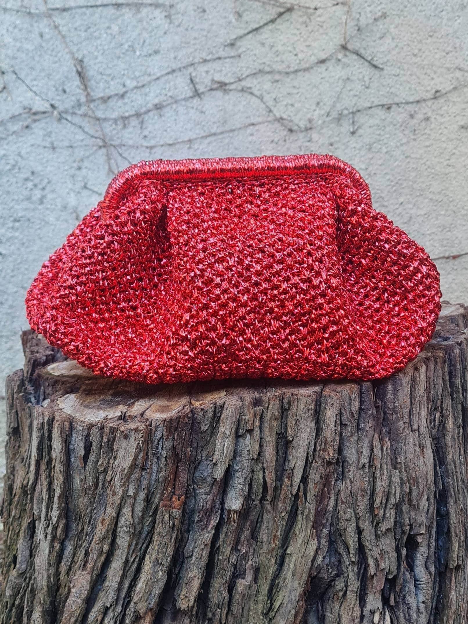 Red Raffia Clutch Bag, Raffia Pouch Bag, Red Evening Clutch, Metallic ...