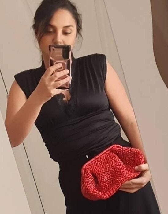 Red Raffia Clutch Bag, Raffia Pouch Bag, Red Evening Clutch, Metallic ...