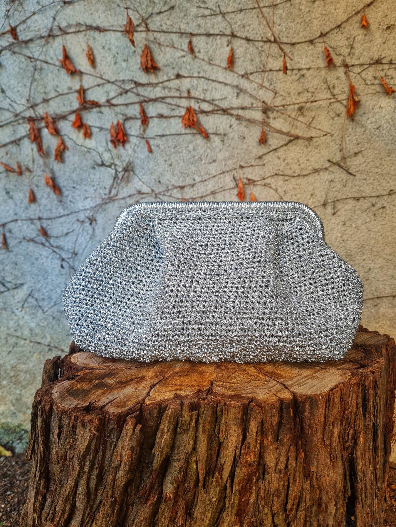 Metallic Silver Bag for Woman, Crochet Raffia Bag, Woman Evening ...