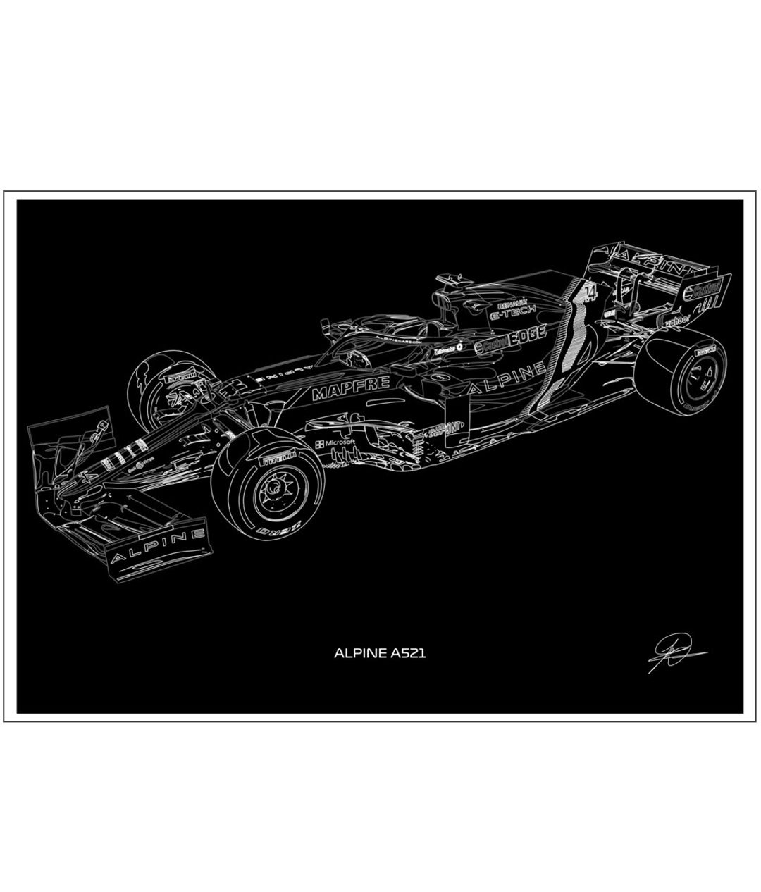 Fernando Alonso 2021 Alpine Racing A521 Race Car Art Black Blueprint - Etsy