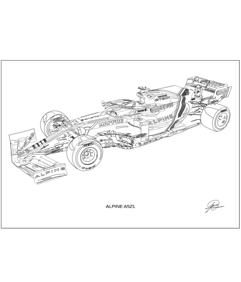 Fernando Alonso 2021 Alpine Racing A521 Race Car Art White Blueprint - Etsy