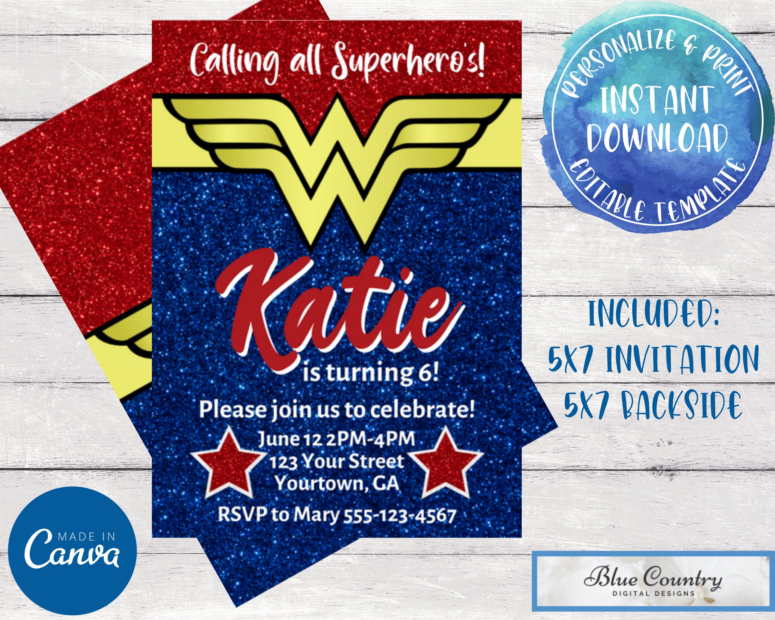 Wonder Woman Birthday Party Invitation