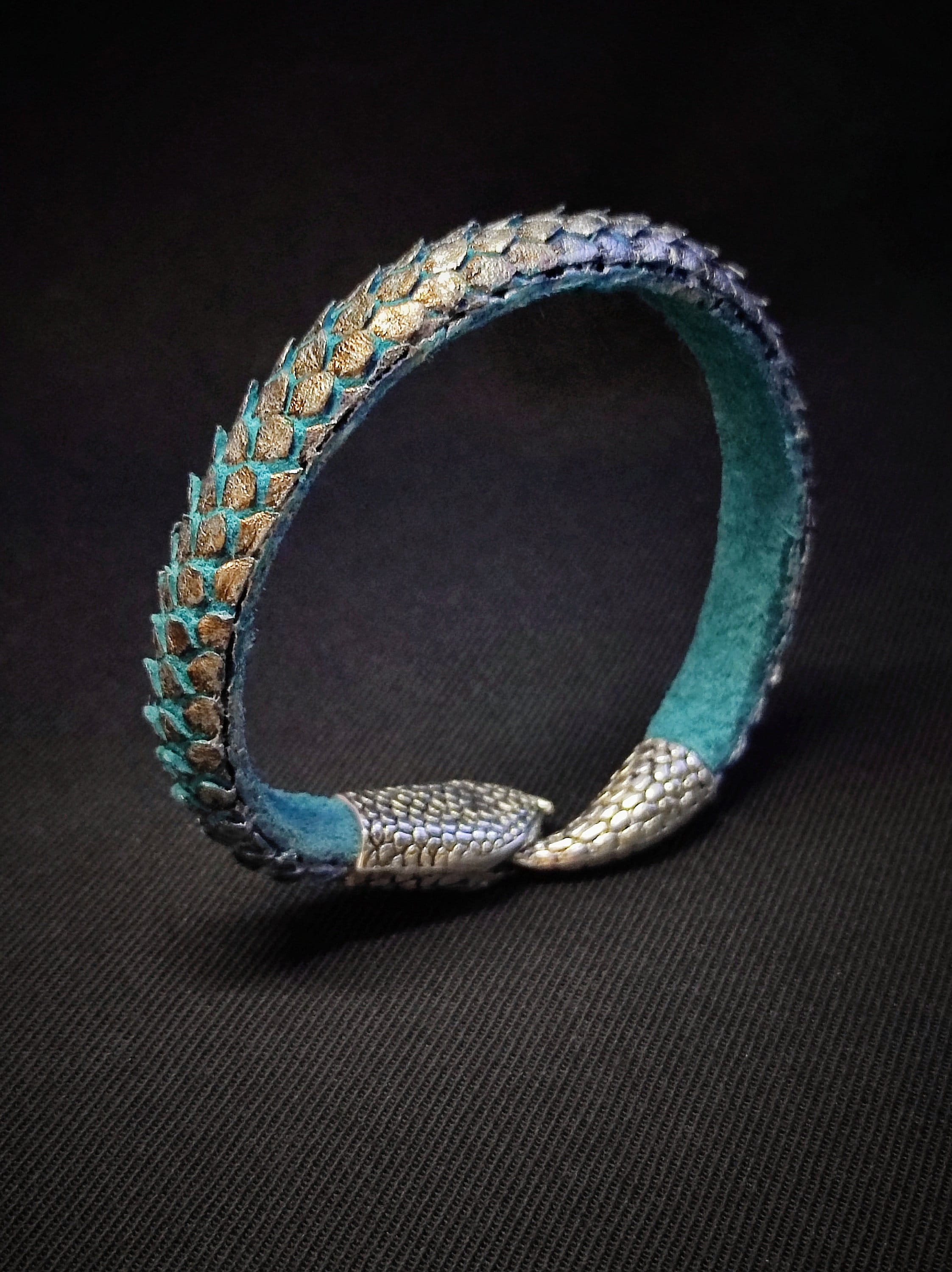 Ouroboros Leather Bracelet: Snake Scales, Silver or Gold - Etsy