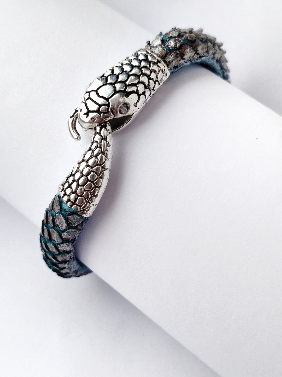 Ouroboros Leather Bracelet: Snake Scales, Silver or Gold - Etsy