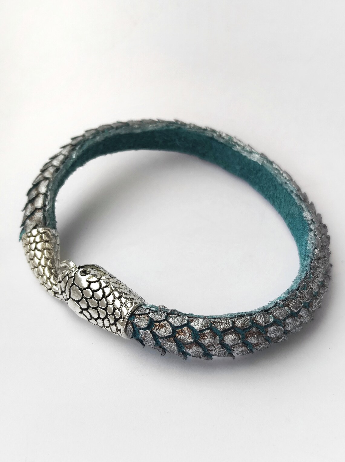 Snake Scales Bracelet Genuine Leather, Ouroboros Silver or Gold, Bronze ...