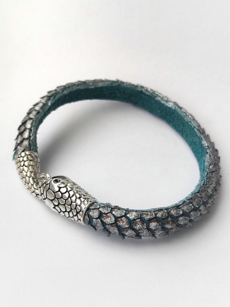Ouroboros Leather Bracelet: Snake Scales, Silver or Gold - Etsy