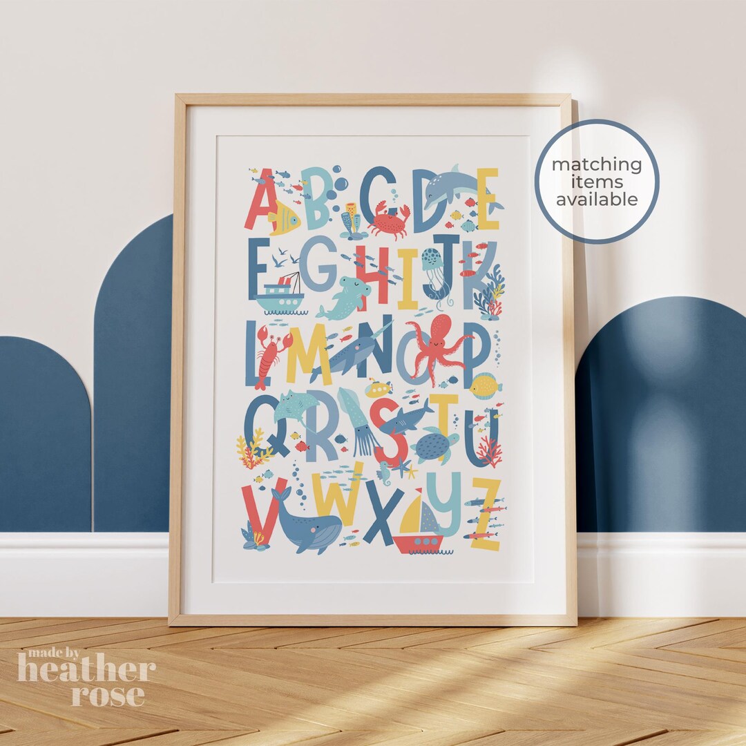 Sea Life Wall Art, Sea Animals Alphabet, Under the Sea Nursery, Toddler ...