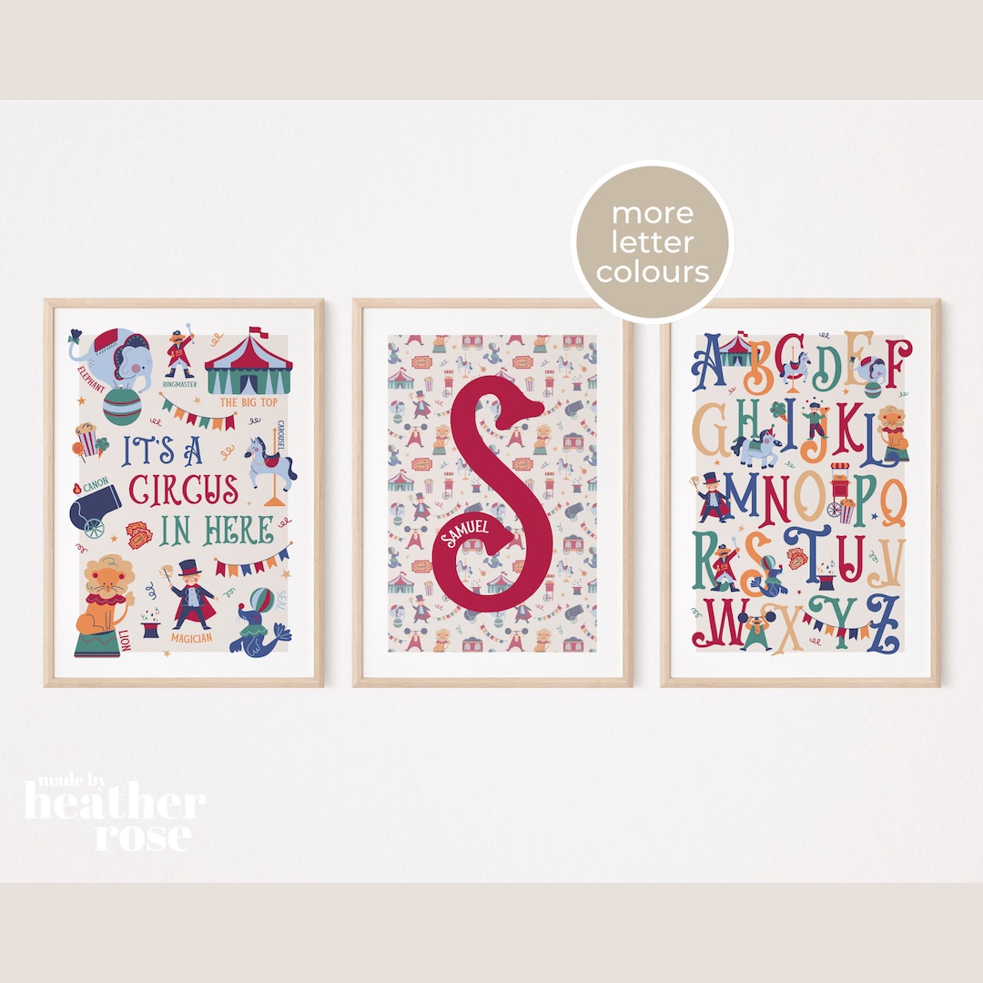 Set of 3 Personalised Circus Themed Prints Circus Wall Art, Circus ...