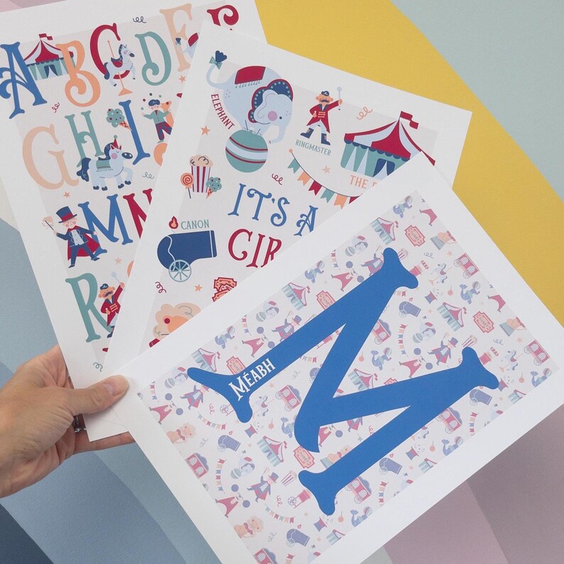 Set of 3 Personalised Circus Themed Prints | Circus Wall Art, Circus ...
